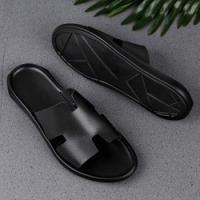 China Flat  Solid Color Men Slippers Upper Breathable Home Slippers for sale