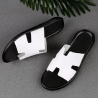 China Flat  Solid Color Men Slippers Upper Breathable Home Slippers for sale