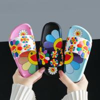 China Sunflowers Cute Fashionable Kids Home Sandals Soft Bottom Non Slip Children Slide Slippers for sale