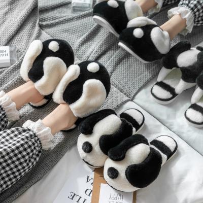 China Women's Fluffy Slippers Ladies Home Shoes Cute Plush Dog Animal Fur Slippers ladies Casual Flat house Indoor Slippers for sale