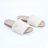 China cute faux fur Upper soft wood  Sole Women Slide Sandals Soft plush Slippers for sale