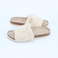 China cute faux fur Upper soft wood  Sole Women Slide Sandals Soft plush Slippers for sale