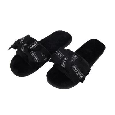 China Cute Bowknot Plush home shoes  Women Soft Winter Women Shoes Winter Ladies House indoor Slippers for sale