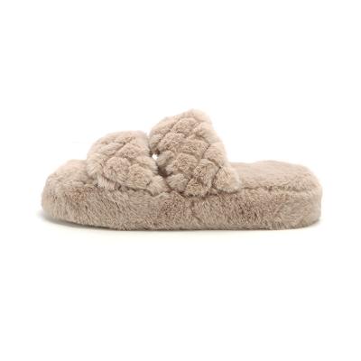 China 2021 house shoes women fluffy Faux Fur Slipper fashion solid color Furry Ladies Plush flat sole Open Toe slipper for sale