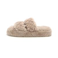 China 2021 house shoes women fluffy Faux Fur Slipper fashion solid color Furry Ladies Plush flat sole Open Toe slipper for sale