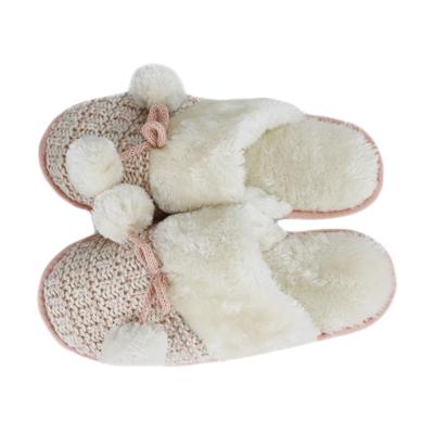 China Women Winter Cute Slippers for Ladies Soft bowknot Home indoor Faux Fur Warm Slippers for sale