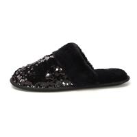 China pink lovely sequin warm slippers women soft faux fur lining indoor slippers for sale
