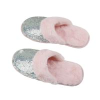 China pink lovely sequin warm slippers women soft faux fur lining indoor slippers for sale