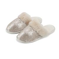 China pink lovely sequin warm slippers women soft faux fur lining indoor slippers for sale