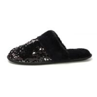 China pink lovely sequin warm slippers women soft faux fur lining indoor slippers for sale