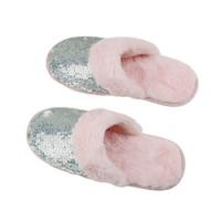 China pink lovely sequin warm slippers women soft faux fur lining indoor slippers for sale