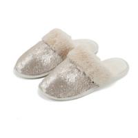 China pink lovely sequin warm slippers women soft faux fur lining indoor slippers for sale