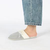 China Women cozy memory foam slippers fashion bowknot Iron silver velvet house slipper for indoor or outdoor with anti slip flat sole for sale