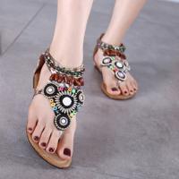 China Summer new fashion ethnic style flat sandals hot selling Bohemian comfortable light slippers hollow women shoes for sale