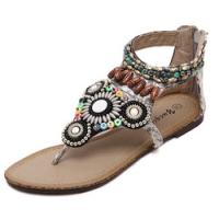 China Summer new fashion ethnic style flat sandals hot selling Bohemian comfortable light slippers hollow women shoes for sale