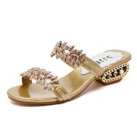 China Spring and summer new fashion women sandals rhinestone sequins Roman style slippers thick heel casual shoes large size for sale