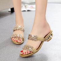 China Spring and summer new fashion women sandals rhinestone sequins Roman style slippers thick heel casual shoes large size for sale