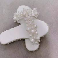 China 2022 Summer Fashion Open Toe Women's Sandals Plus Size Flat Slippers Pearl Slides non-slip shoes for ladies for sale