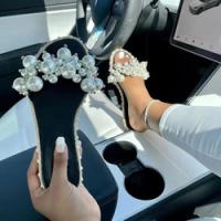 China 2022 Summer Fashion Open Toe Women's Sandals Plus Size Flat Slippers Pearl Slides non-slip shoes for ladies for sale