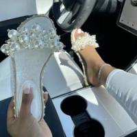 China 2022 Summer Fashion Open Toe Women's Sandals Plus Size Flat Slippers Pearl Slides non-slip shoes for ladies for sale