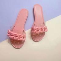 China Fashion Summer Women Sandals Clear upper colorful chain decoration Jelly Shoes Ladies Flat Beach light slippers for sale