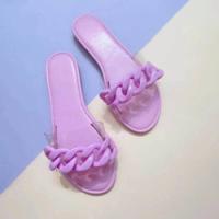China Fashion Summer Women Sandals Clear upper colorful chain decoration Jelly Shoes Ladies Flat Beach light slippers for sale