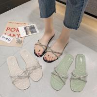 China High quality summer Sandals women Luxury Custom Comfortable sparkling rhinestone decoration Ladies Beautiful Wedge Slippers for sale