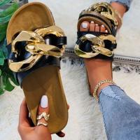 China 2022 Fashion Style gold chain lightweight slides new soft rubber sole slippers women flat sandals custom shoes for sale
