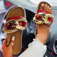 China 2022 Fashion Style gold chain lightweight slides new soft rubber sole slippers women flat sandals custom shoes for sale