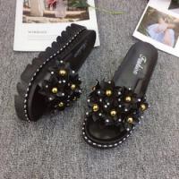 China Fashion Ladies flowers Sequins women sandals beaded girls thick bottom slides slippers in new trend wholesale for sale