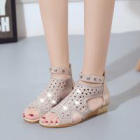 China 2022 Fashionable Girls Beach Wedge Sandals Roman style Shoes Women Metal hollow back zipper Rhinestone Large Size slippers for sale