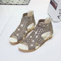China 2022 Fashionable Girls Beach Wedge Sandals Roman style Shoes Women Metal hollow back zipper Rhinestone Large Size slippers for sale