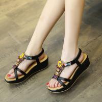 China Platform Wedges Ladies Sandals Women  Fashion Design Vintage Beaded Ladies Sandals for sale