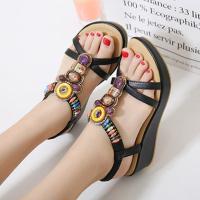 China Platform Wedges Ladies Sandals Women  Fashion Design Vintage Beaded Ladies Sandals for sale