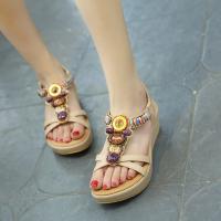 China Platform Wedges Ladies Sandals Women  Fashion Design Vintage Beaded Ladies Sandals for sale