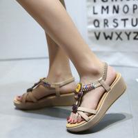 China Platform Wedges Ladies Sandals Women  Fashion Design Vintage Beaded Ladies Sandals for sale