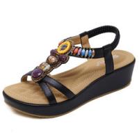 China Platform Wedges Ladies Sandals Women  Fashion Design Vintage Beaded Ladies Sandals for sale