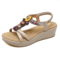 China Platform Wedges Ladies Sandals Women  Fashion Design Vintage Beaded Ladies Sandals for sale