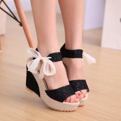 China New Fashion Sexy Thick bottom female Large Size Casual Shoes Women's Sandals bowknot frenulum Heeled Slippers for sale