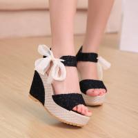 China New Fashion Sexy Thick bottom female Large Size Casual Shoes Women's Sandals bowknot frenulum Heeled Slippers for sale