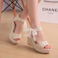 China New Fashion Sexy Thick bottom female Large Size Casual Shoes Women's Sandals bowknot frenulum Heeled Slippers for sale