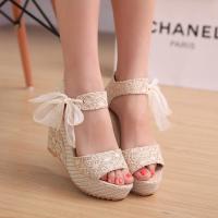 China New Fashion Sexy Thick bottom female Large Size Casual Shoes Women's Sandals bowknot frenulum Heeled Slippers for sale