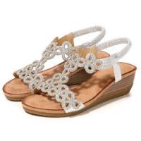 China High-heeled Slippers with rhinestones Wedge sandals new hot sale Bohemian Style fashion outdoor Women shoes for sale