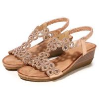 China High-heeled Slippers with rhinestones Wedge sandals new hot sale Bohemian Style fashion outdoor Women shoes for sale