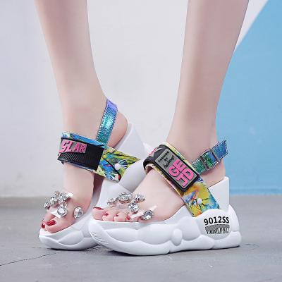 China High quality Color Rhinestone super thick bottom casual shoes women non-slip wedges sandals fashion outdoor slippers for sale