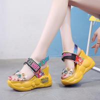 China High quality Color Rhinestone super thick bottom casual shoes women non-slip wedges sandals fashion outdoor slippers for sale