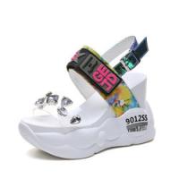 China High quality Color Rhinestone super thick bottom casual shoes women non-slip wedges sandals fashion outdoor slippers for sale