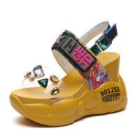 China High quality Color Rhinestone super thick bottom casual shoes women non-slip wedges sandals fashion outdoor slippers for sale