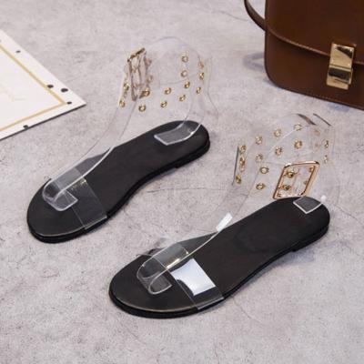 China New design 2022 summer flat Sandals fashion Large Size Female Clear casual Shoes women soft sole non-slip slippers for sale