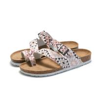 China Summer women geometry pattern cork flat sandals beach ladies shoes casual slides outdoor Flip-Flops Slippers for sale